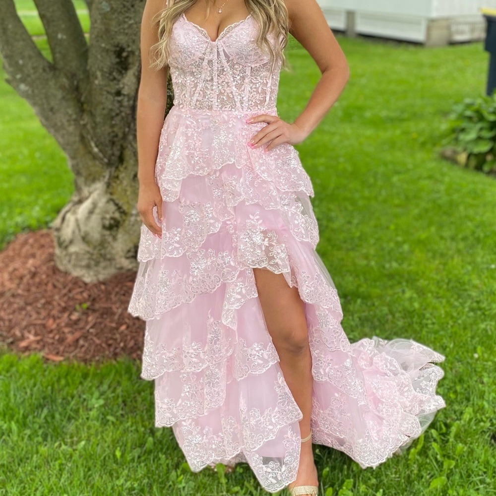 Light Pink Corset Layered Prom Dress - Gem